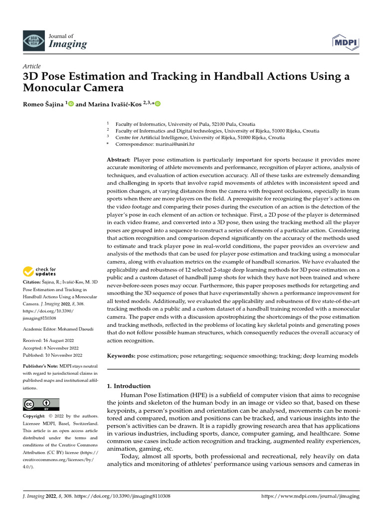 3D Pose Estimation and Tracking in Handball Actions Using A Monocular ...