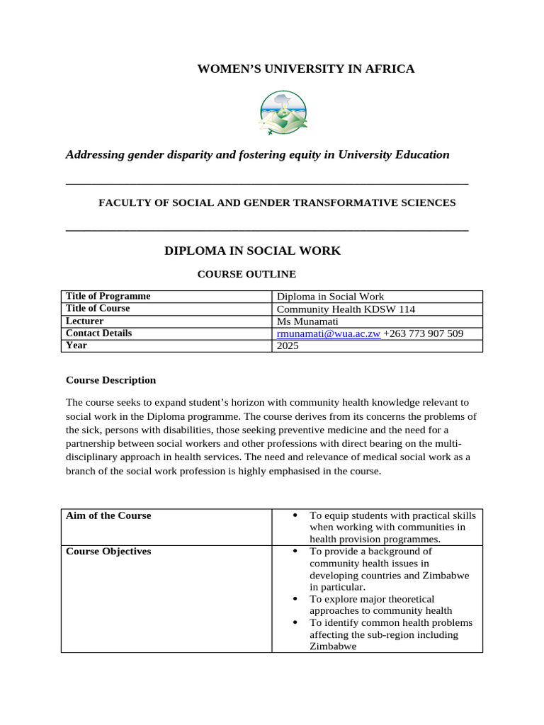 Community Health Course Outline | PDF | Social Work | Infection