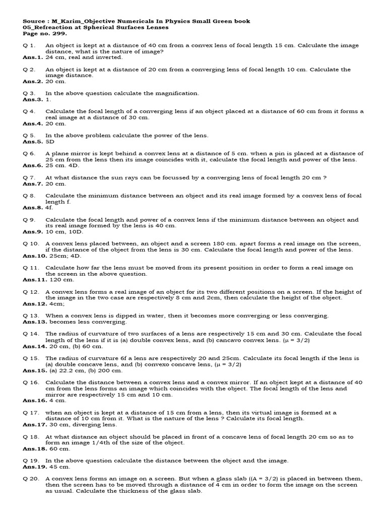 05 - Refreaction at Spherical Surfaces Lenses - Com | PDF | Applied And ...