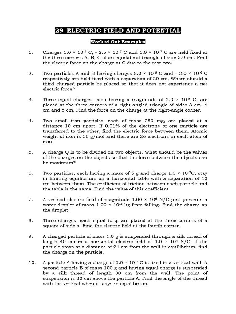Electric Field and Potential HC Verma | PDF | Force | Electron