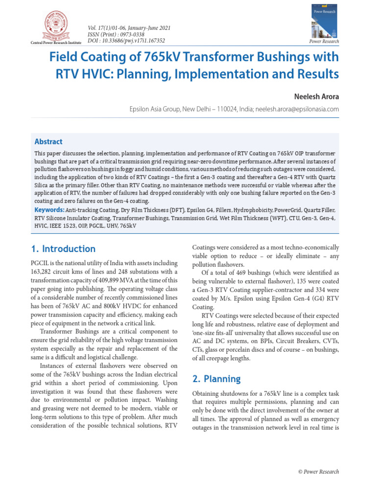 Field Coating of 765kV Transformer | PDF | Insulator (Electricity ...