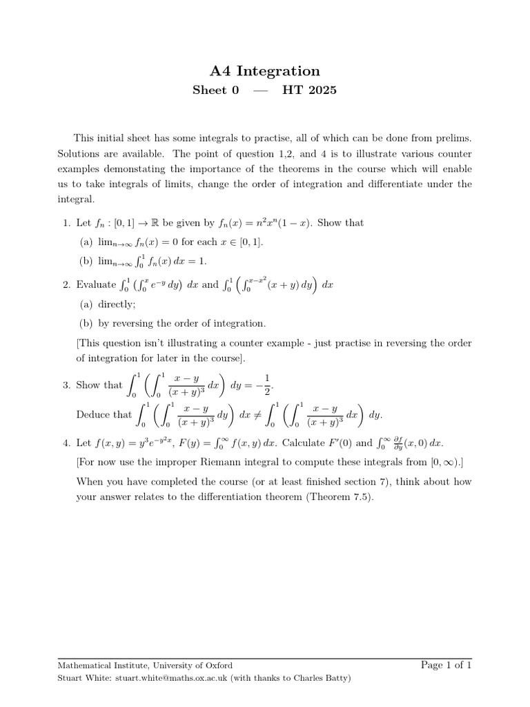 Initial Problem Sheet | PDF