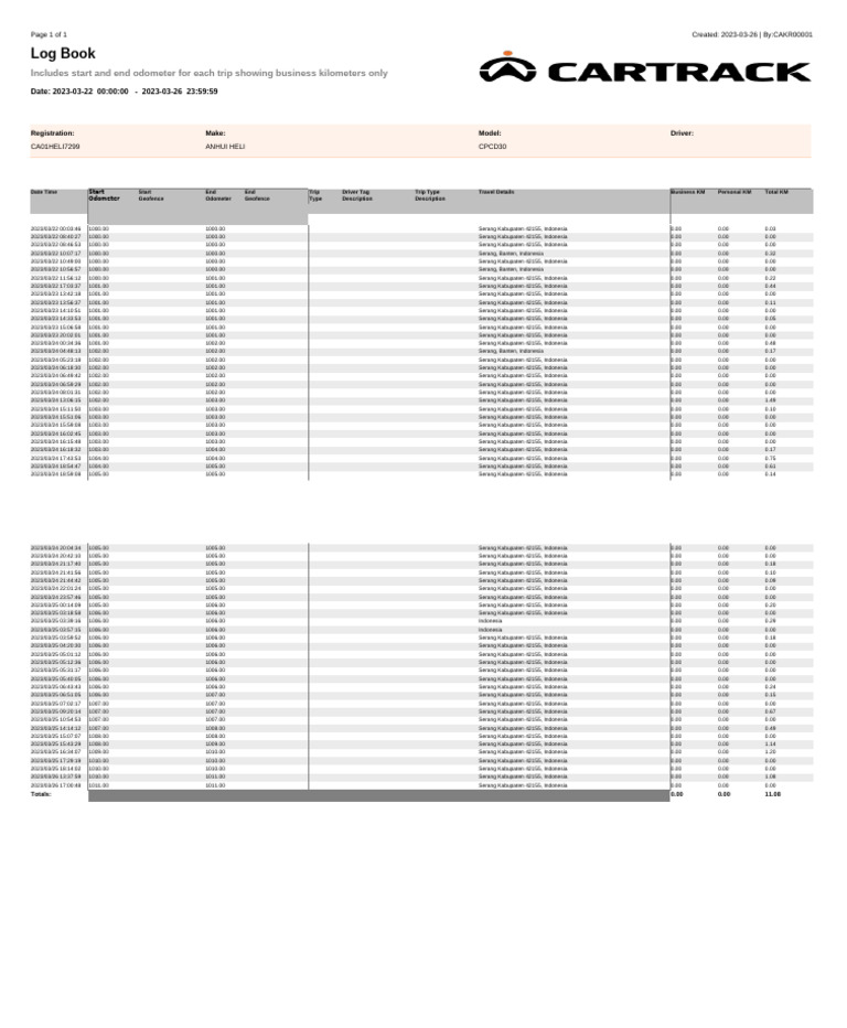 Business Trip Log Book Summary | PDF | Vehicles