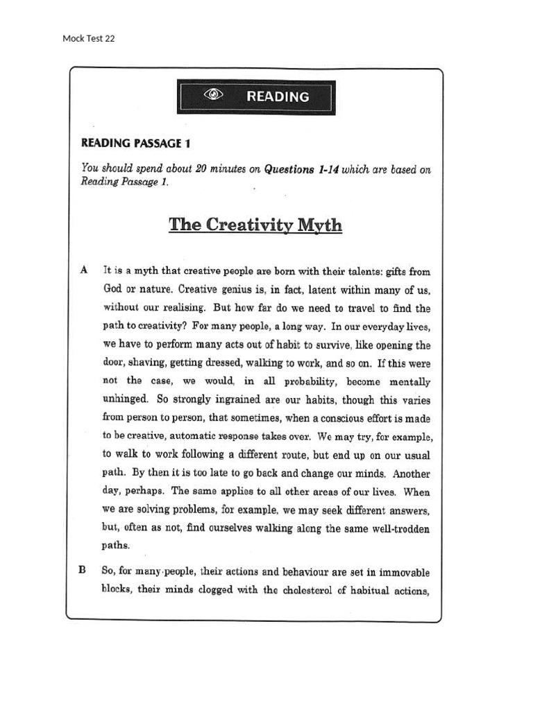 Reading - Mock Test 22 | PDF
