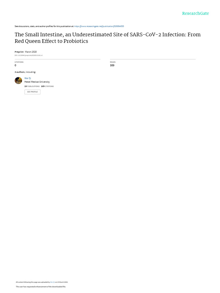 Preprints SARS-CoV2 and Gut Infection | PDF | Biology