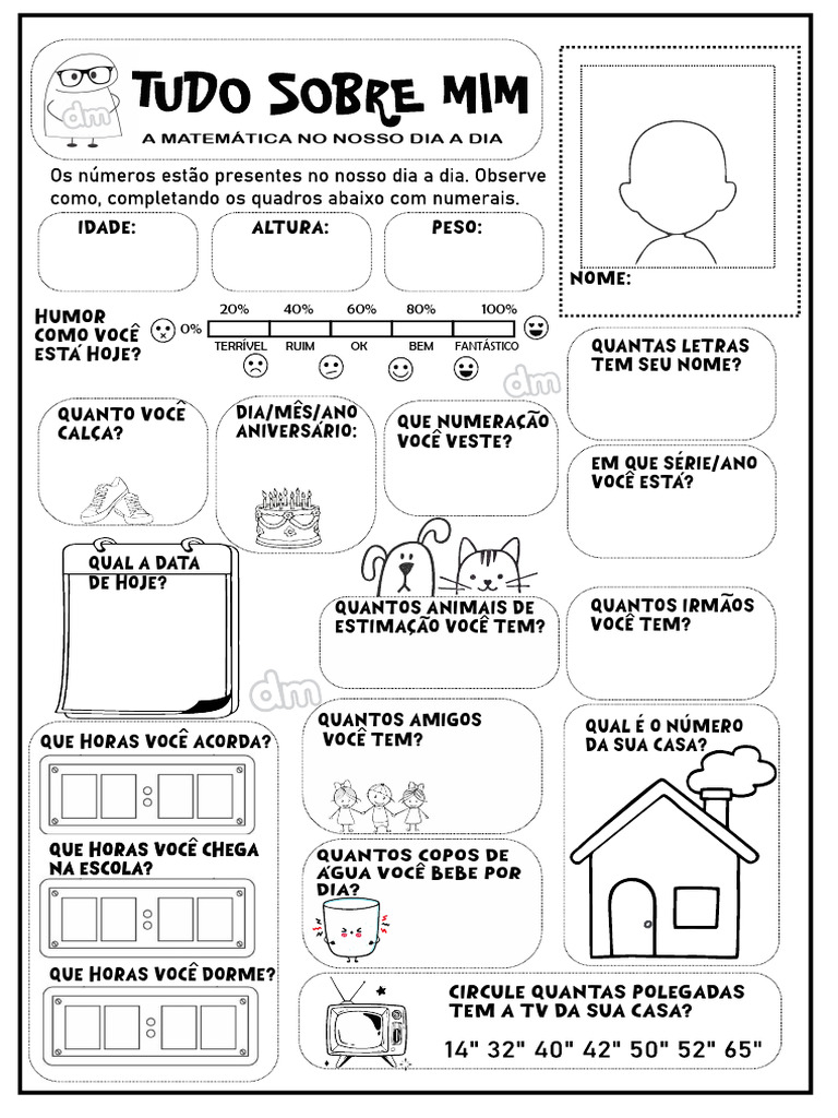 ATIVIDADE MATEMÁTICA TUDO SOBRE MIM A4 | PDF