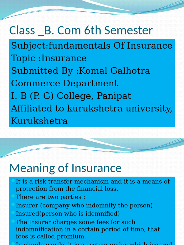 Fundamentals of Insurance Overview | PDF | Insurance | Indemnity