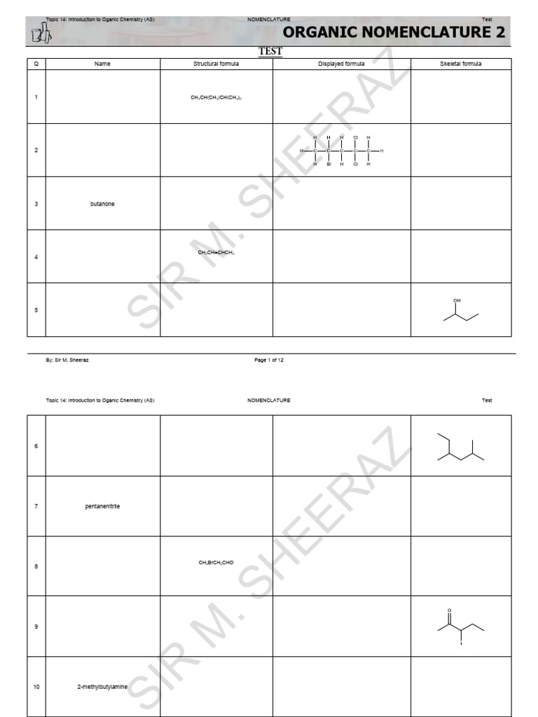 Organic-Nomenclature 2 3 4 Test | PDF | Organic Chemistry | Chemistry