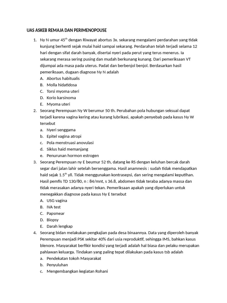 Uas Askeb Remaja Dan Perimenopouse | PDF