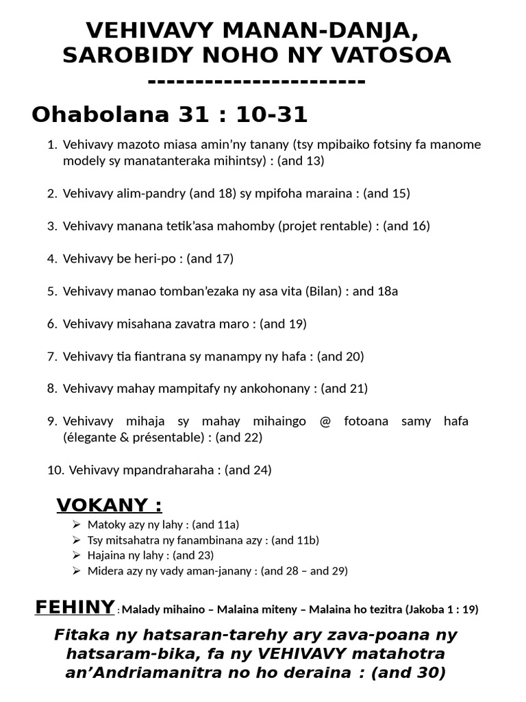 Vehivavy Manan | PDF