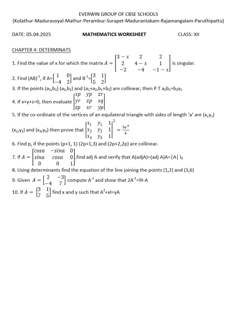 Class Xii- Maths Worksheet - 05.04.25 | PDF