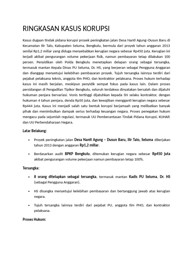 Ringkasan Kasus Korupsi | PDF