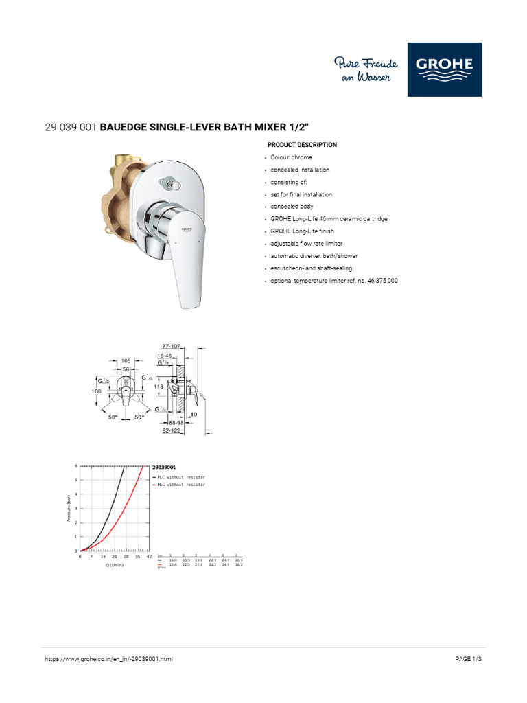 GROHE Specification Sheet 29039001 | PDF