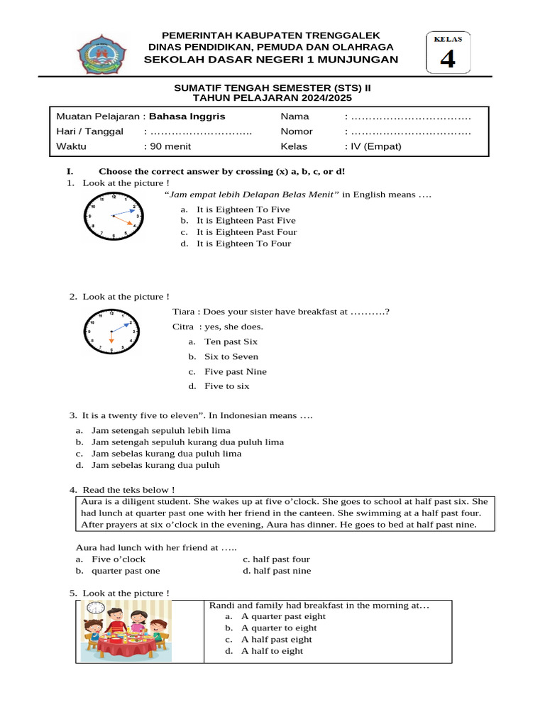 SOAL STS BHS INGGRIS KLS 4 | PDF