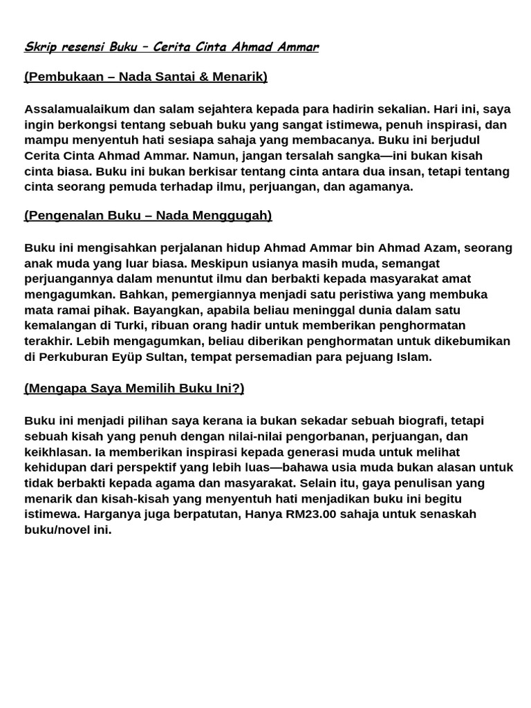 Resensi Buku-Cerita Cinta Ahmad Ammar | PDF