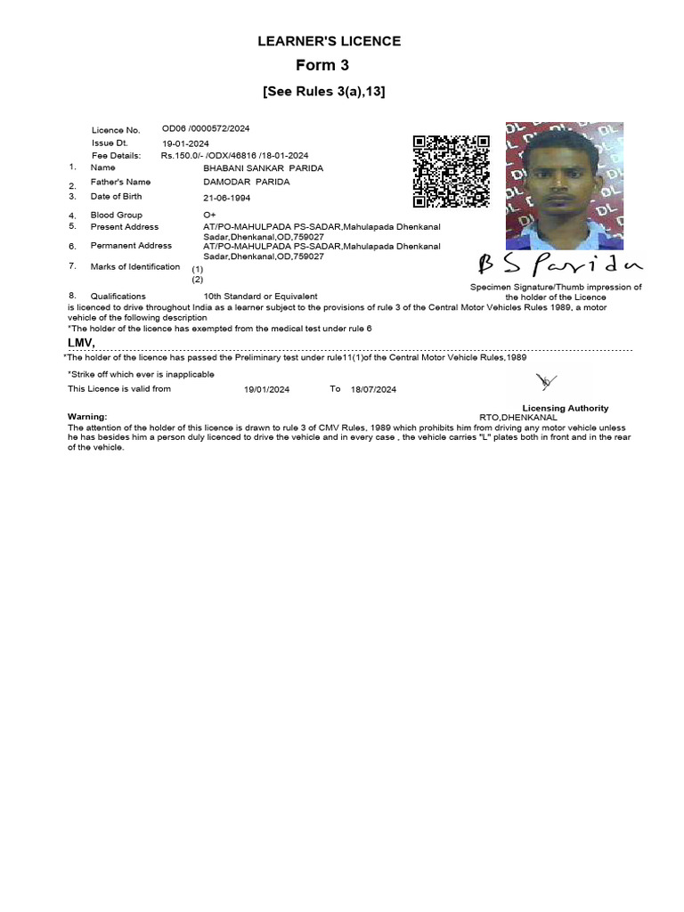 Learner's Licence for LMV | PDF