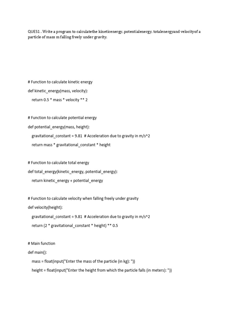 # Function To Calculate Kinetic Energy | PDF | Kinetic Energy | Potential Energy
