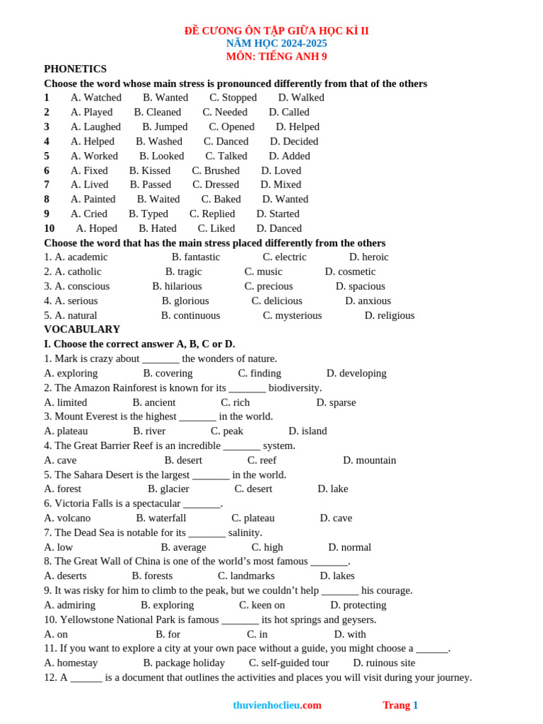 De Cuong On Tap Giua HK2 Tieng Anh 9 Global 24 25 | PDF
