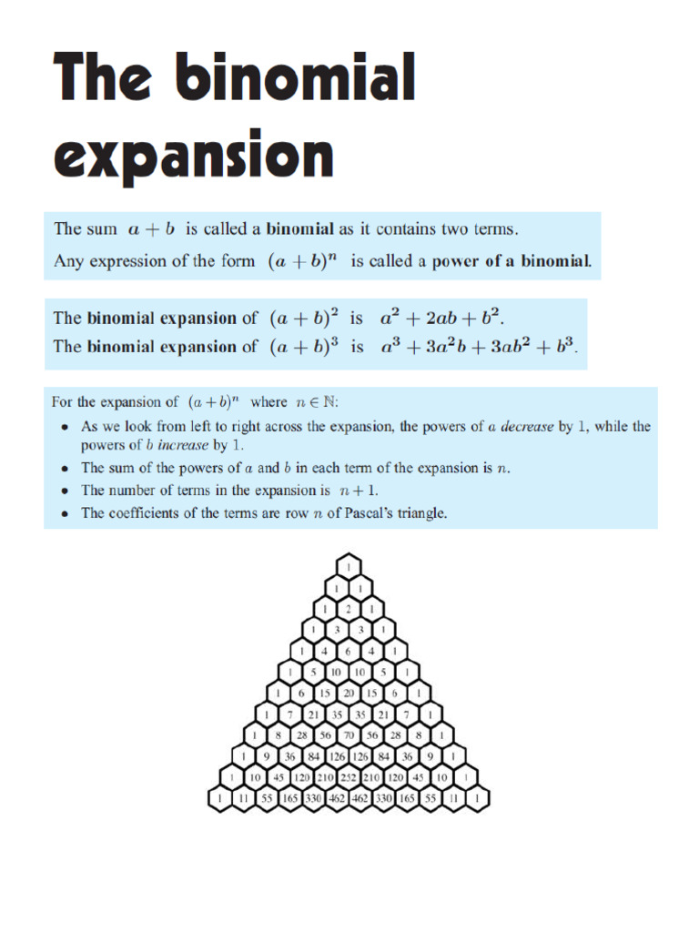 Chapter 7 Notes The Binomial Expansion | PDF
