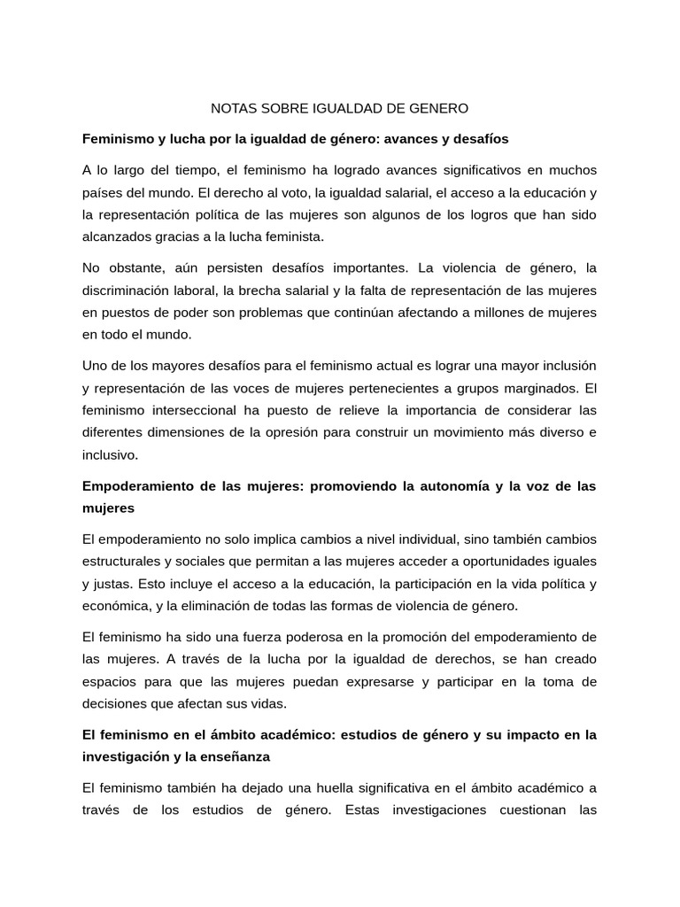 Feminismo y Lucha Por La Igualdad de Género | PDF | Estudios de género ...