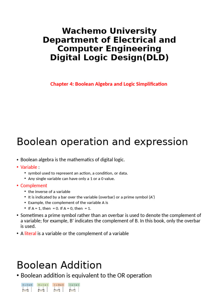 DLD Chapter 4 Part I NEW | PDF | Boolean Algebra | Teaching Mathematics