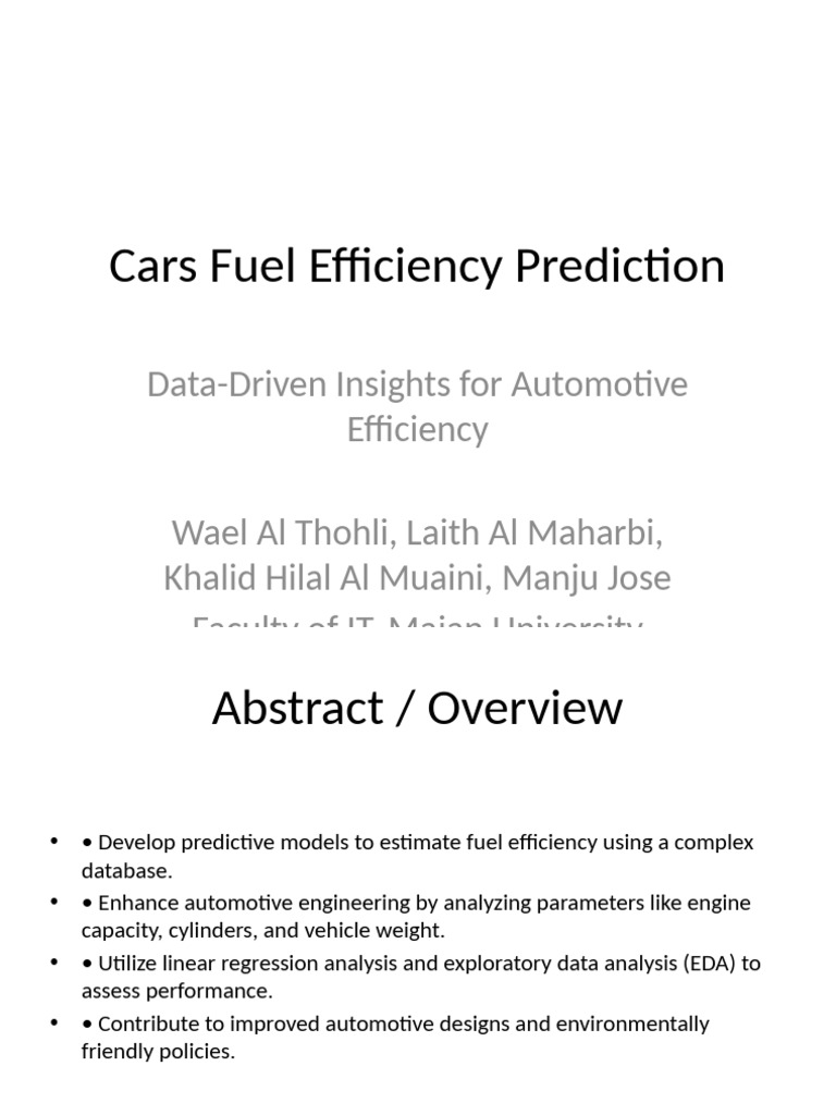 Cars Fuel Efficiency Presentation | PDF | Regression Analysis | Data ...