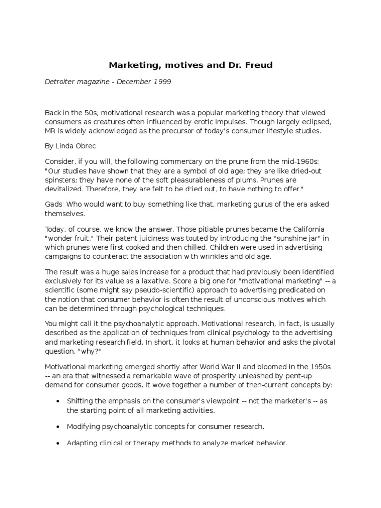 Freud's Influence on Marketing Research | PDF | Motivation | Motivational