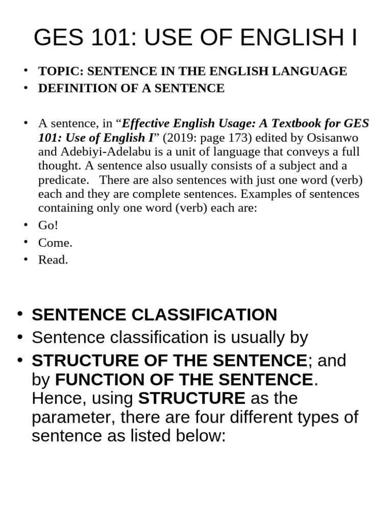 Ui Ges 101 Online Lecture Note (Sentences) | PDF | Sentence (Linguistics) | Linguistics