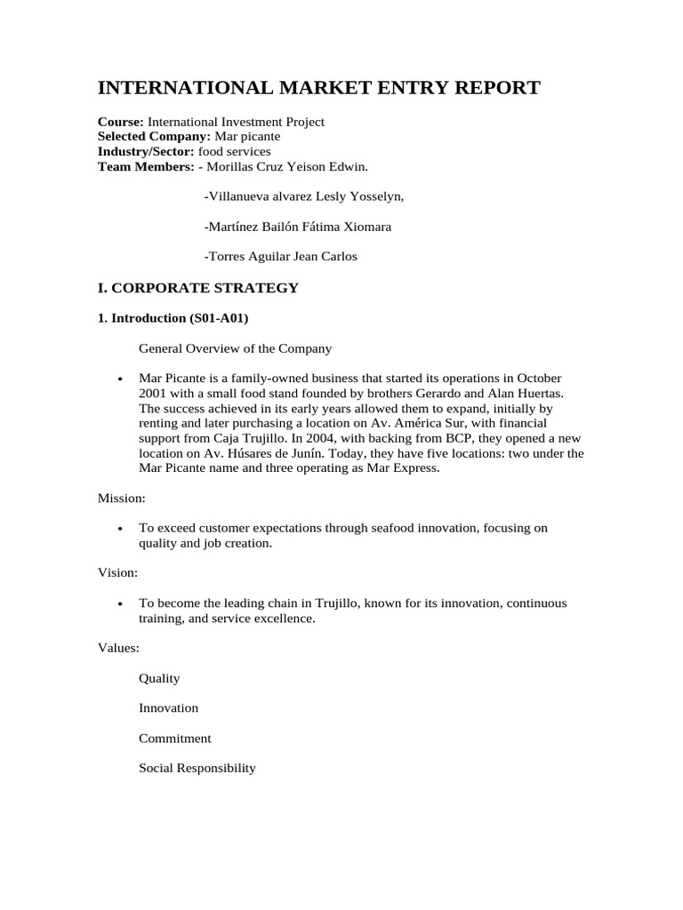 International Market Entry Report | PDF | Competitive Advantage ...