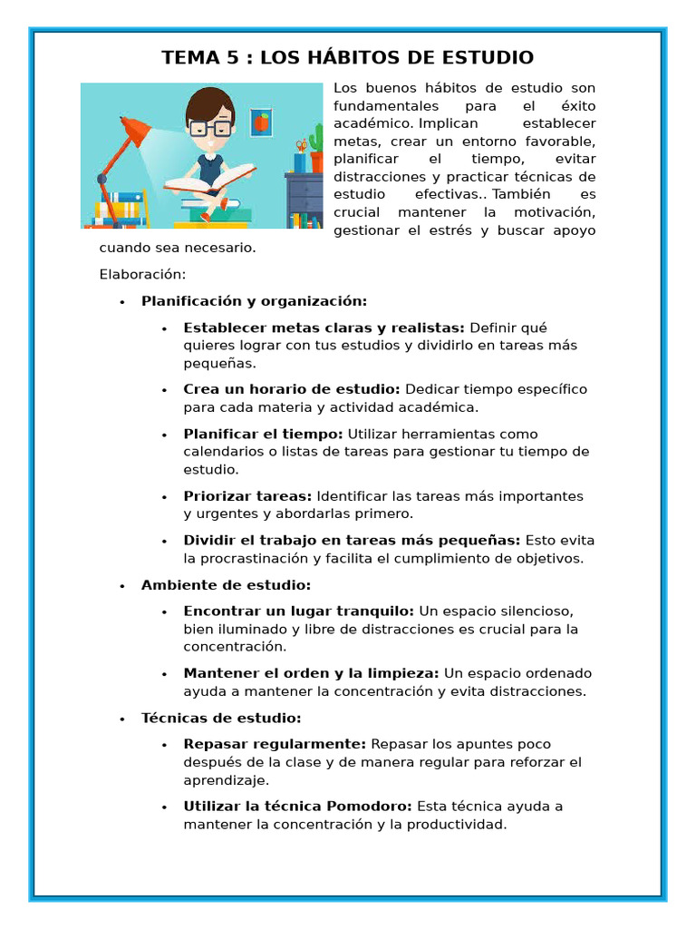 Hábitos de Estudio y Lectura Efectivos | PDF | Habilidades de estudio ...