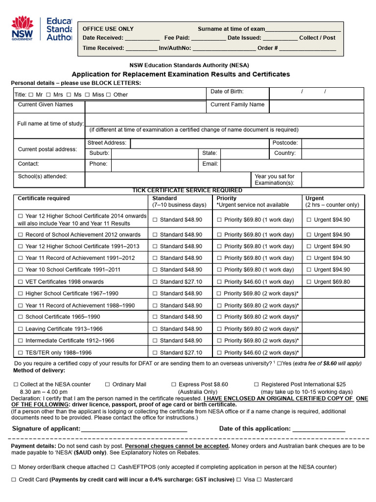 application-for-replacement-examination-results-and-certificates | PDF ...