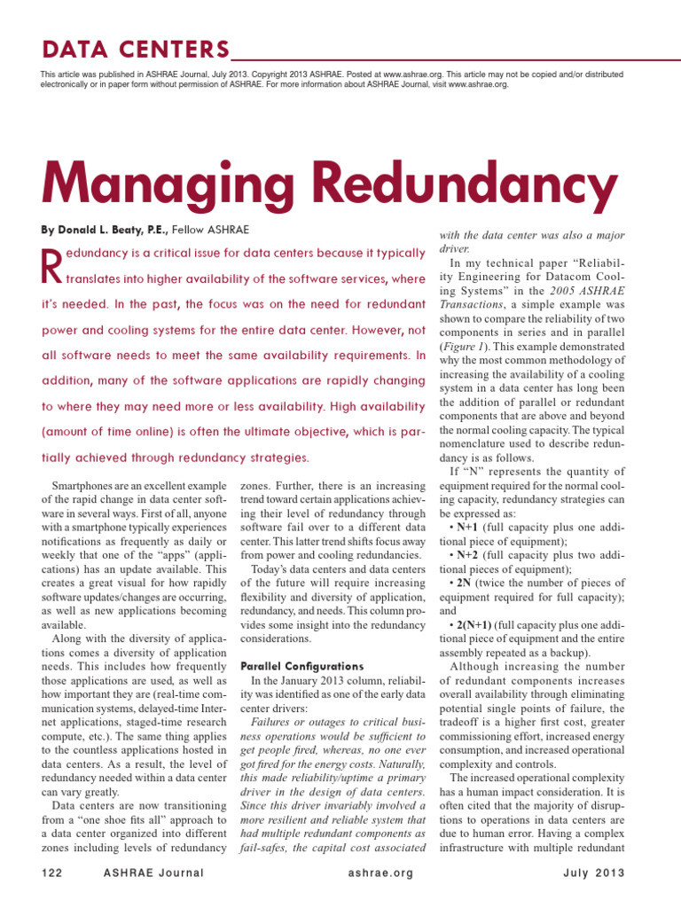 Data Centrers - Managing Redundancy | PDF | Data Center | Reliability Engineering