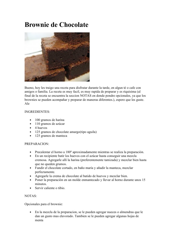 Receta fácil de brownies para niños | PDF | Postres | Chocolate