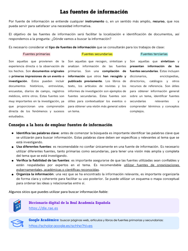 Las Fuentes de Información. | PDF | Información | Diccionario