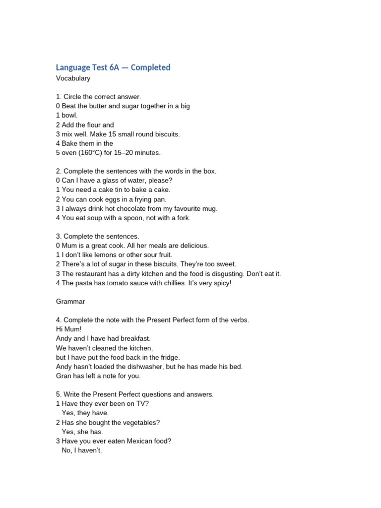 Language Test 6A Completed | PDF