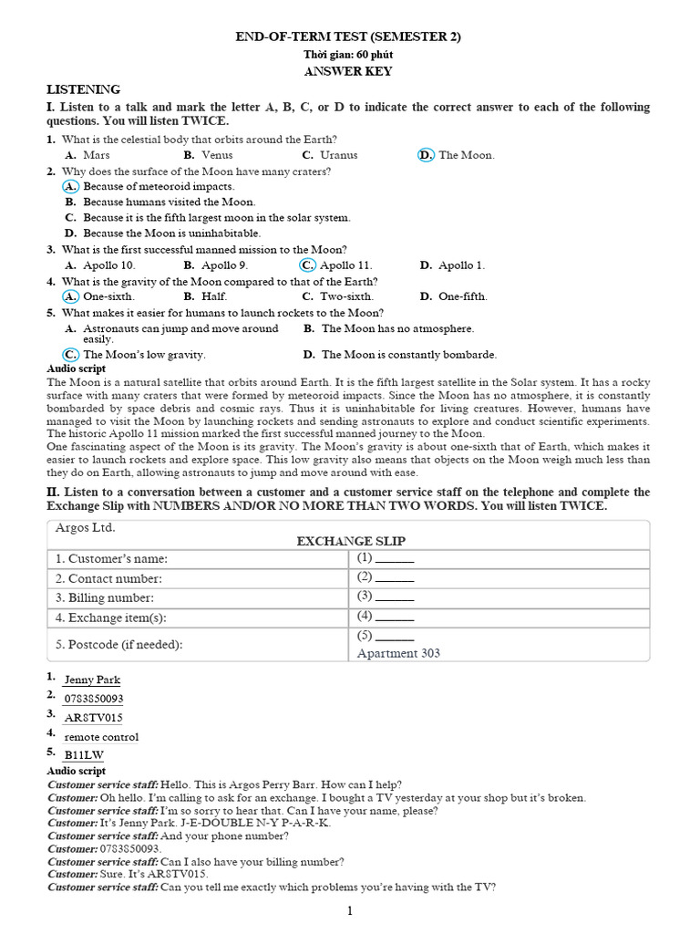 Answers And Audio Script Pdf Moon Venus