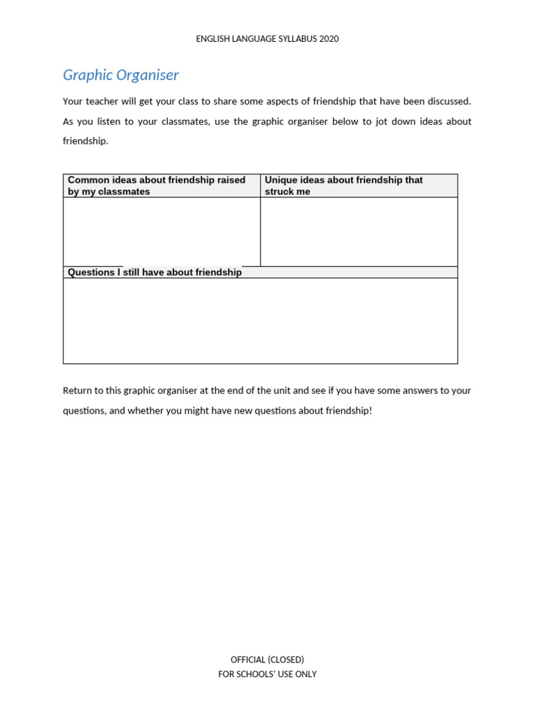 LS1G3U5 C Graphic Organiser Friendship | PDF