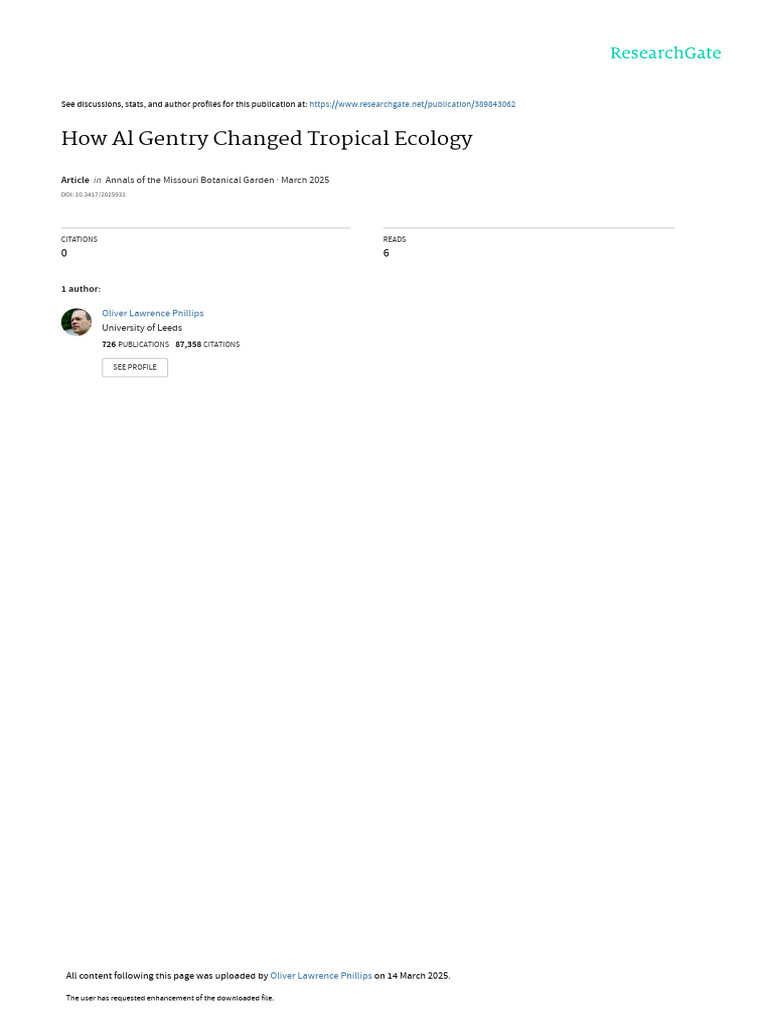 How Al Gentry Changed Tropical Ecology AMBG 2025 OliverPhillips | PDF ...