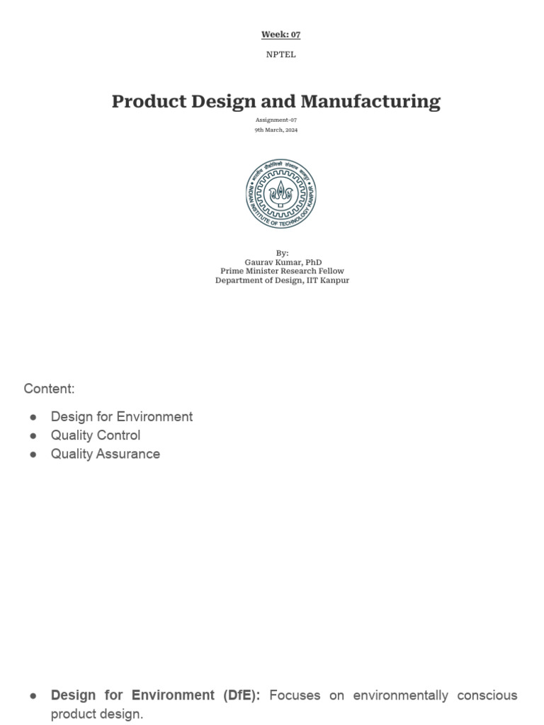 NPTEL - Week-7 Assignment 07 | PDF | Quality Assurance | Energy Development