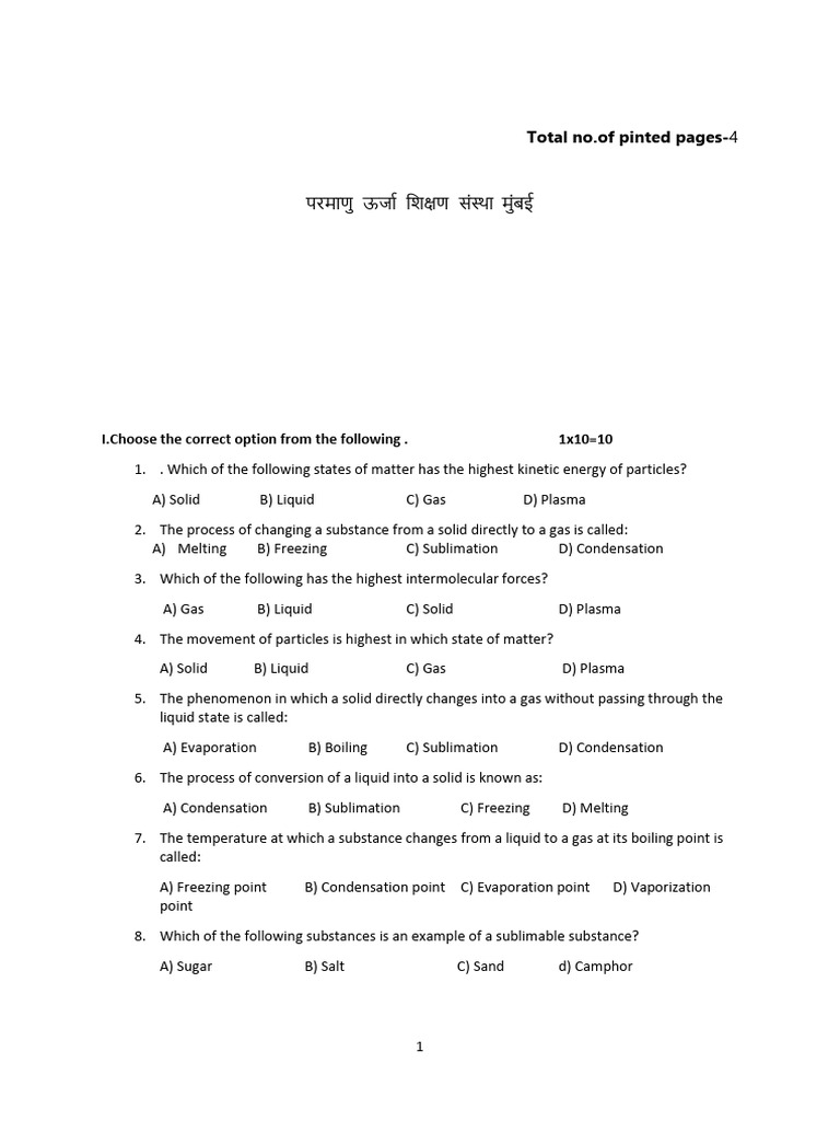 Class 9 Lesson 1 Chemistry Worksheet AECS2 MUM | PDF | Liquids | Gases