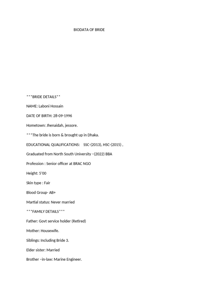 Biodata of Bride | PDF