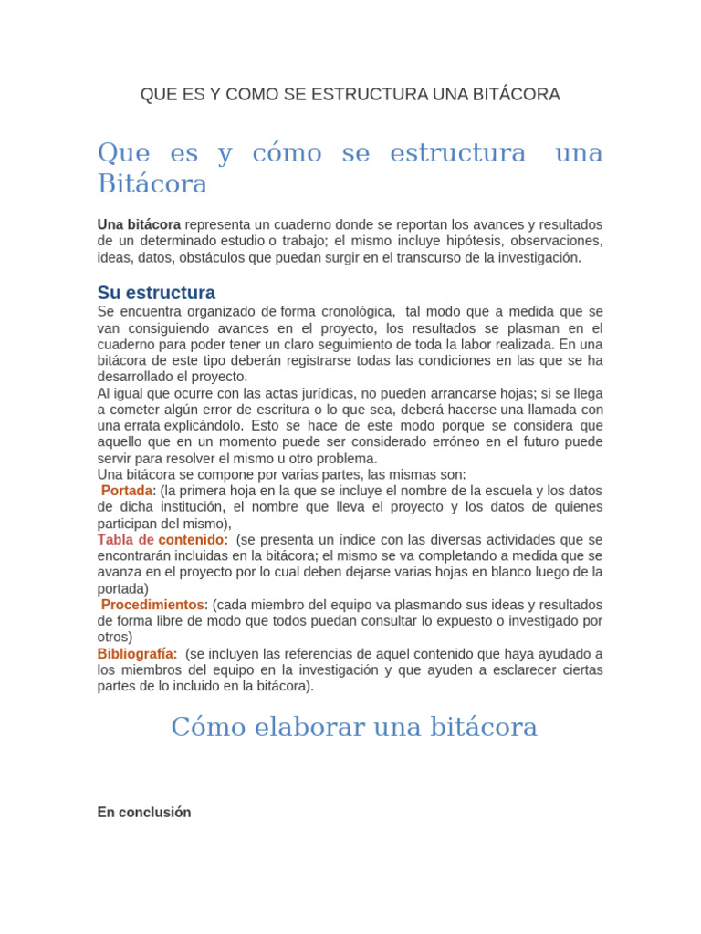 Estructura y Función de una Bitácora | PDF | Laboratorios | Blog