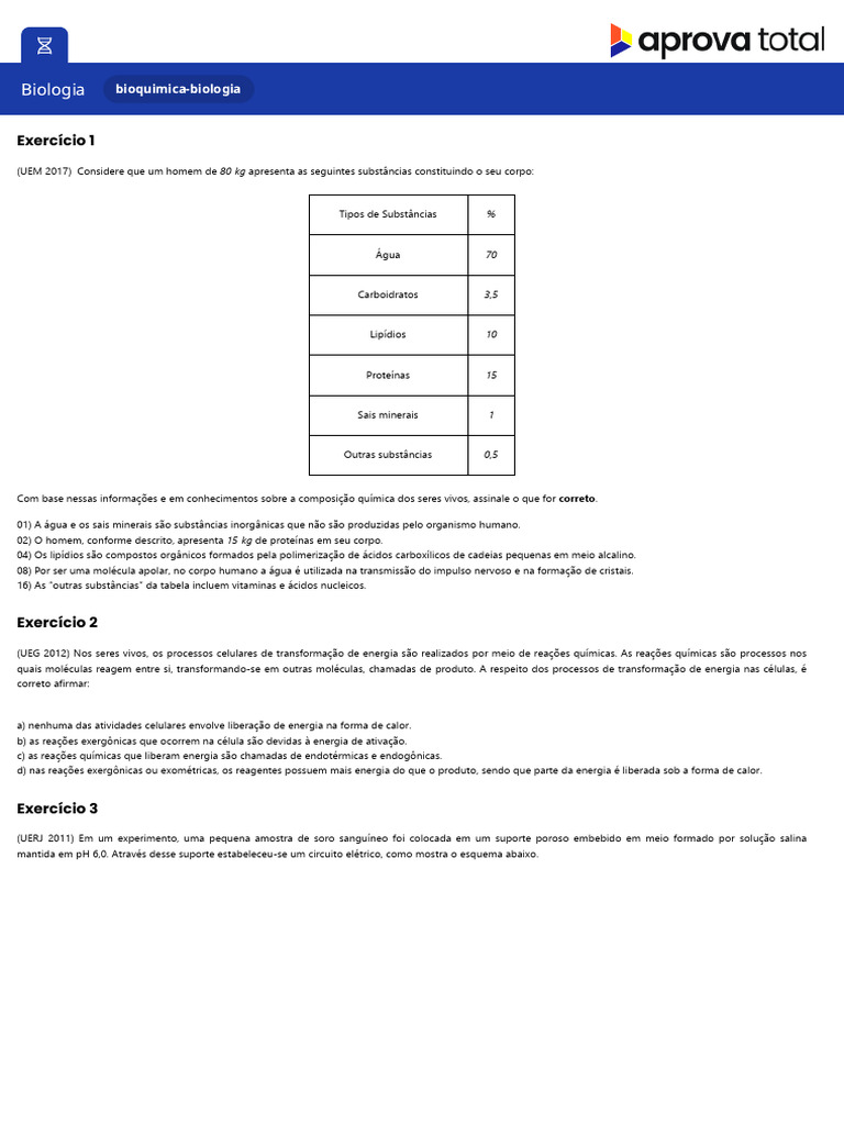EXERCICIO PROT Aprova Total | PDF | Enzima | Proteínas