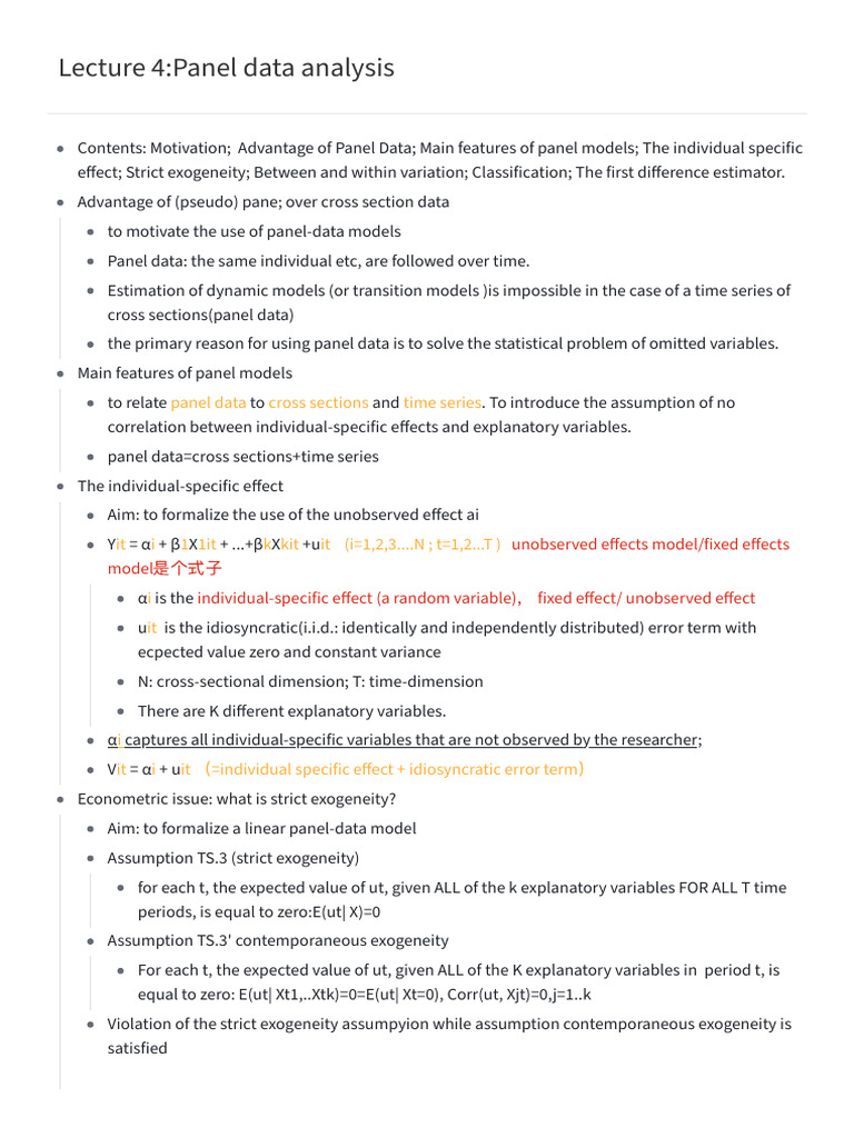 Lecture 4_Panel data analysis | PDF | Ordinary Least Squares | Autocorrelation