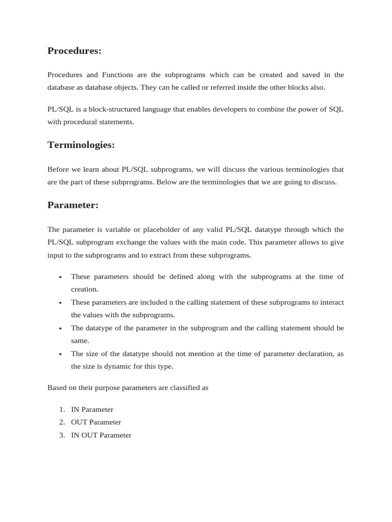 Reading Material Experiment 3.1 | PDF | Parameter (Computer Programming) | Pl/Sql