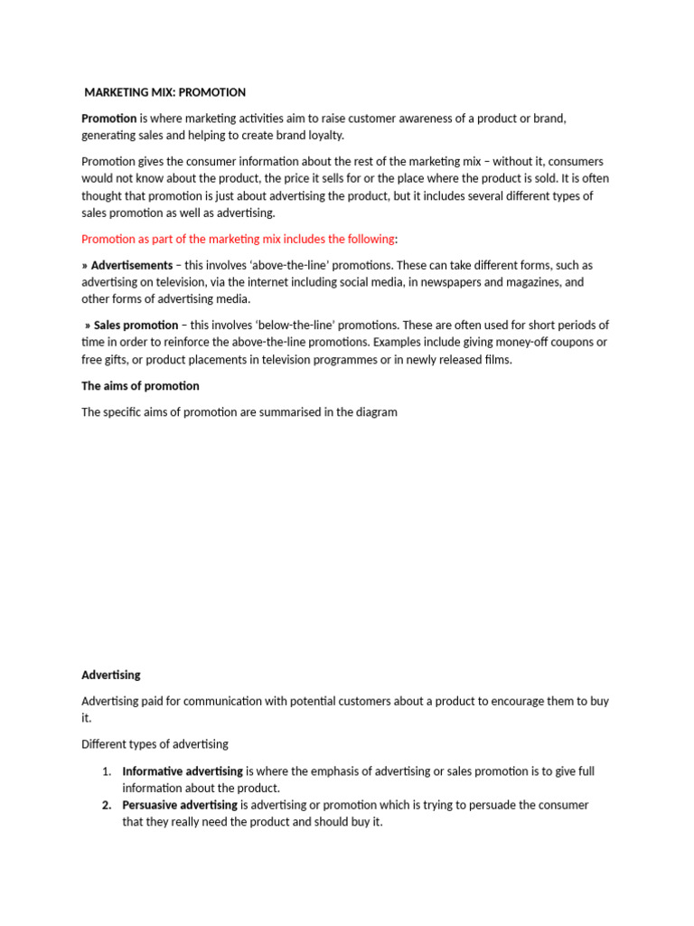MARKETING MIX; PROMOTION | PDF | Advertising | Marketing