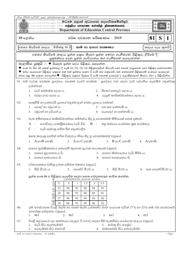 Agri - T3 - G10 - I, II PP, Ans - 2019 | PDF