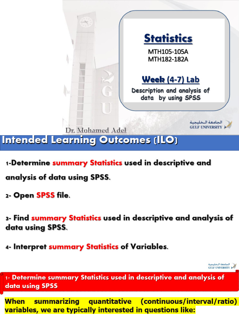 Week (4-7) Lab - Description and Analysis of Data by Using Spss | PDF | Statistics | Mean