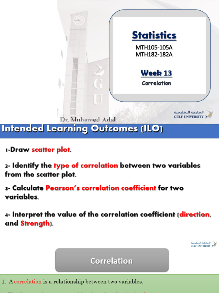 Week (13-14) Correlation and Regression | PDF | Descriptive Statistics | Data Analysis