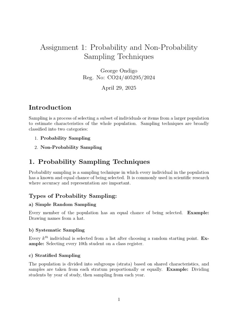 Probability vs Non-Probability Sampling Techniques | PDF | Sampling ...